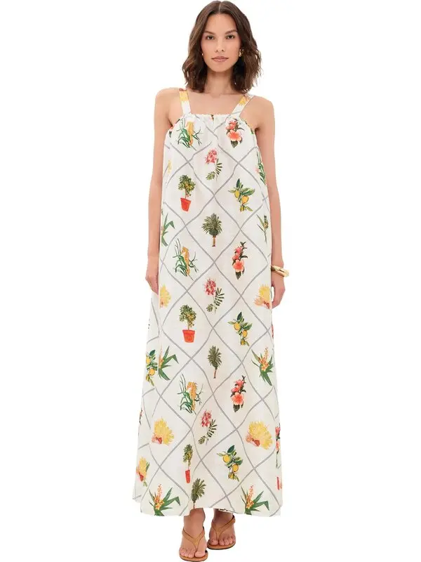 CONIGLIO PALM BEACH Tropical Print Silk Maxi Dress - Florida Frame Cracked Coconut