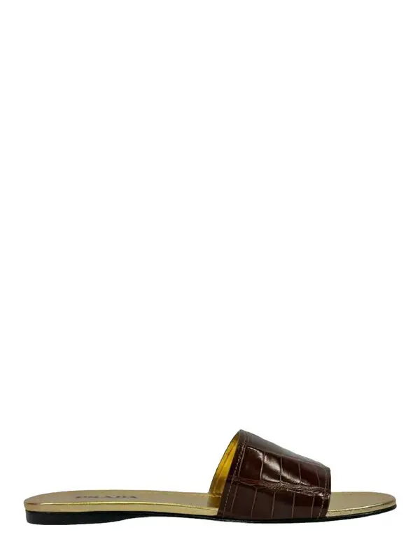 Prada Croc-embossed Leather Sandals - Brown