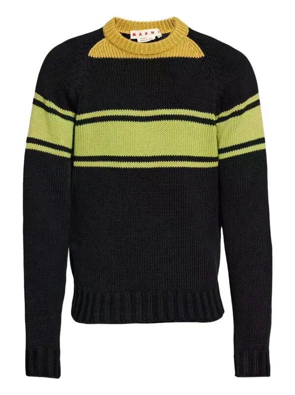 Marni Striped Logo Patch Sweater - Black