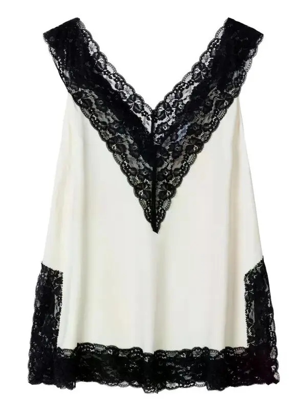 Stylein Miette Lace-trimmed V-neck Top - Neutrals