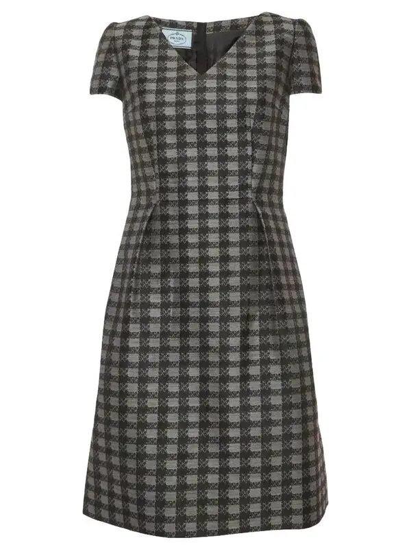 Prada Checked V-neck Short-sleeve Midi Dress - Black