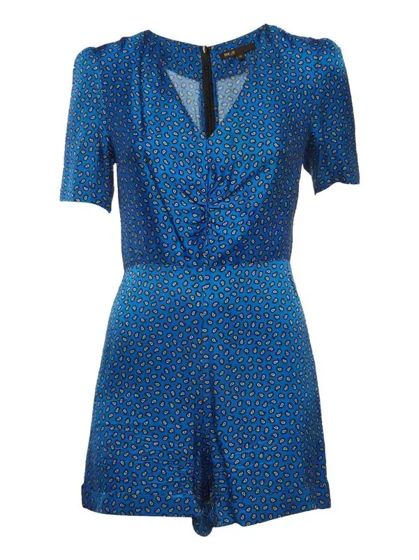Maje Printed Satin V-neck Playsuit - Blue