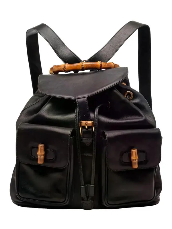 Gucci Calfskin Bamboo Drawstring Backpack - Black