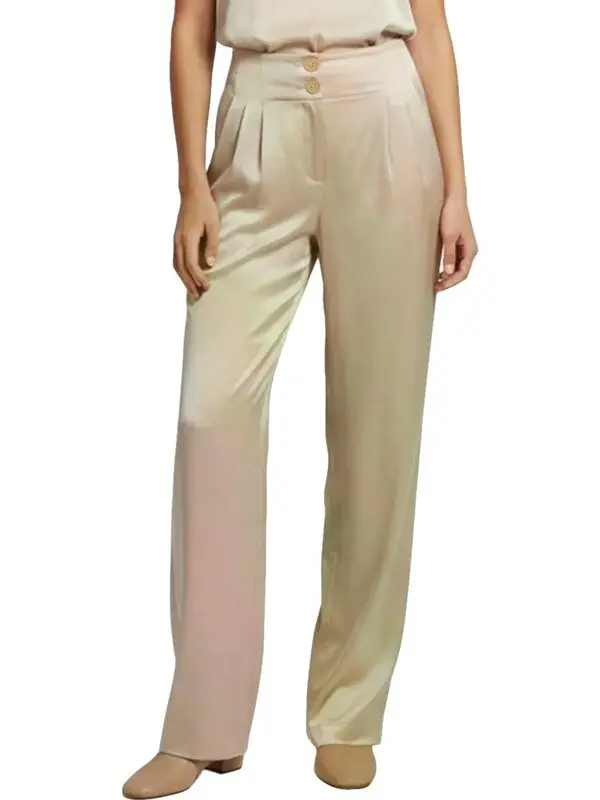 Bottega Veneta Beige Satin Finish Straight-leg Trousers - Neutrals