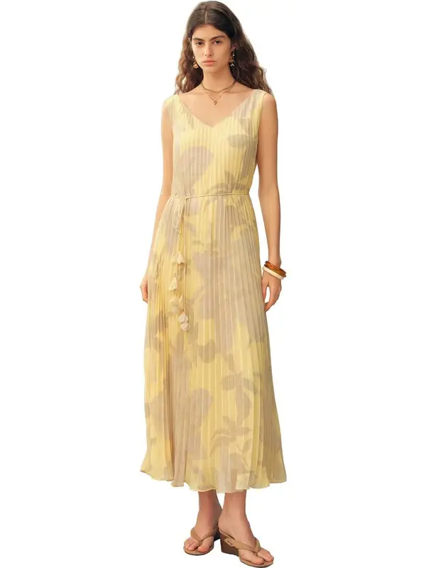 Fabrique Calista Handpainted Floral Chiffon Pleated Dress - Multicolor