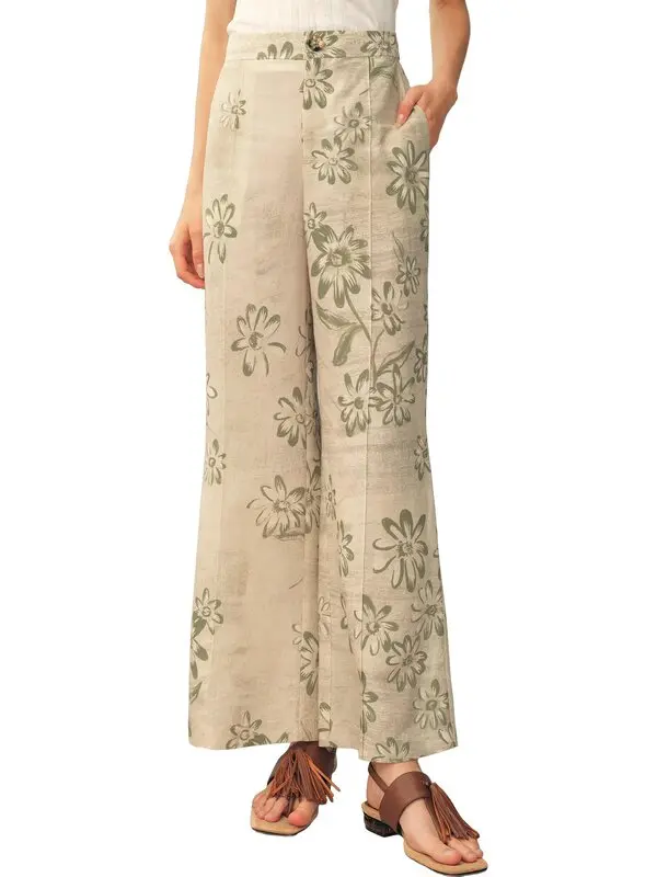 Fabrique Diana Handwork Beads Crop Flare Pants In Linen Blend - Multicolor
