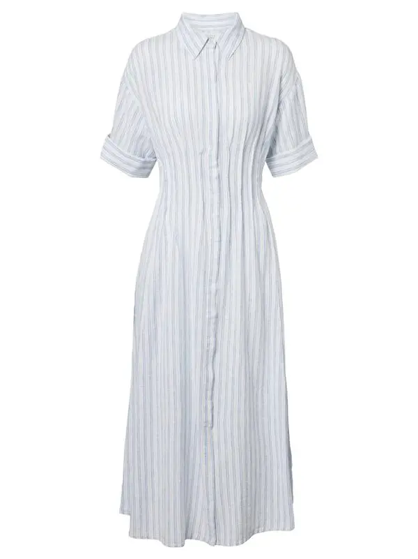 Velvet By Graham & Spencer Saron Striped Cotton And Linen Shirt Dress - Blue