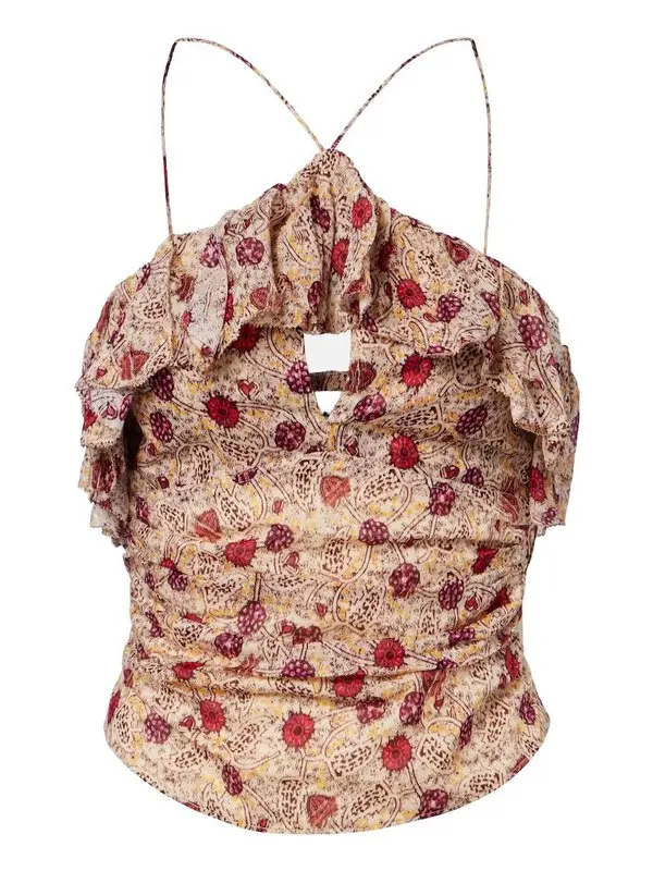MARANT ETOILE Dijimia Printed Ruffled Cotton Top - Multicoloured