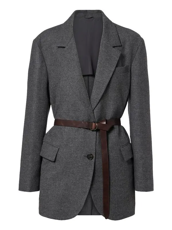 Brunello Cucinelli Belted Wool And Cashmere Blazer - Grey