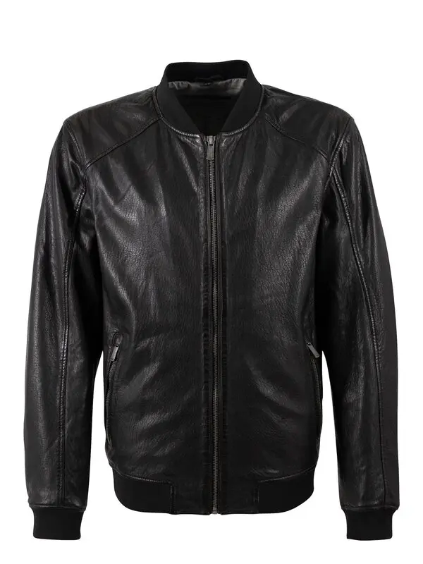 Mauritius 100% Lambskin Leather Bomber Jacket - Black