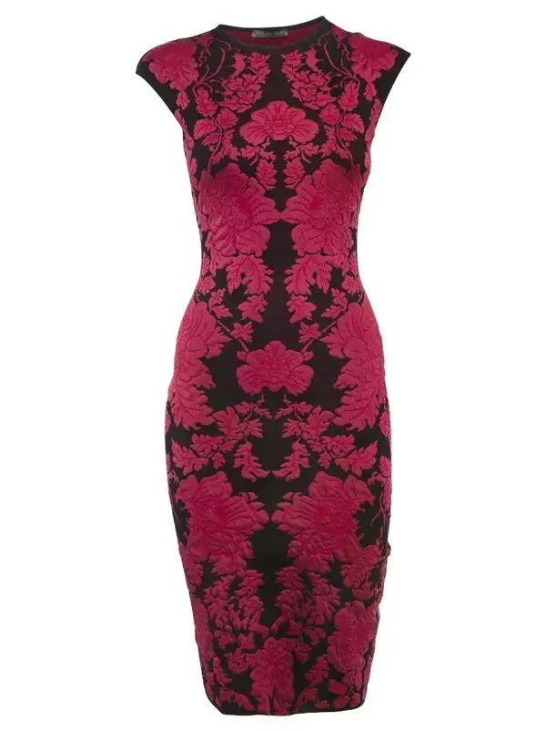 Alexander McQueen Floral-jacquard Midi Dress - Red