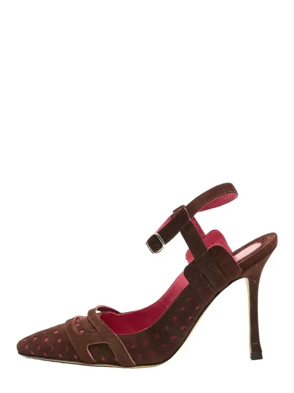 Manolo Blahnik Suede Perforated Ankle-strap Pumps - Brown