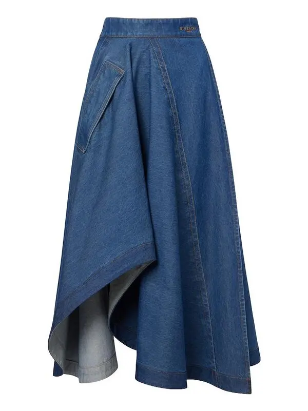 Givenchy Asymmetric Denim Midi Skirt - Blue