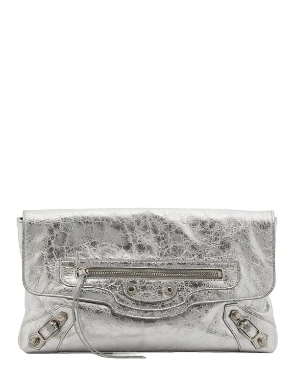 Balenciaga Le City Metallic Leather Clutch - Silver