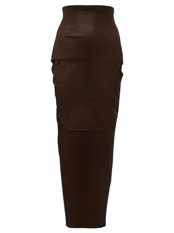 Rick Owens Dirt Pillar Leather And Cotton Midi Skirt - Brown