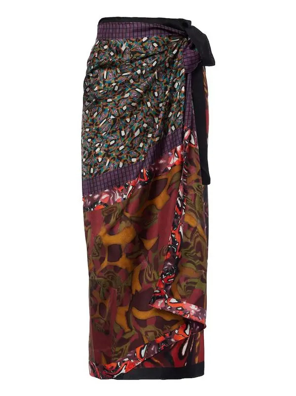 Dries Van Noten Printed Silk Wrap Skirt - Multicoloured