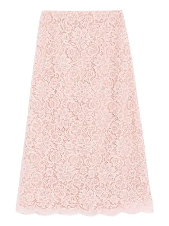 Valentino Garavani Lace Midi Skirt With Scalloped Hem - Pink
