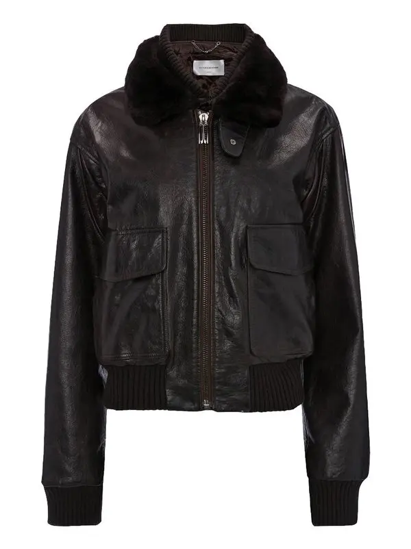 Victoria Beckham Shearling Collar Aviator Jacket - Brown