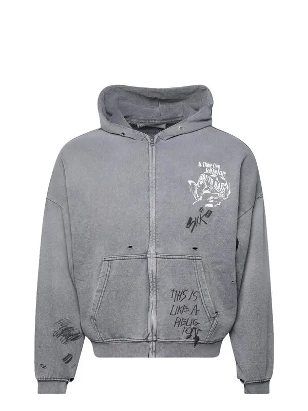 PALY Zip Up Distressed Hoodie - Gray