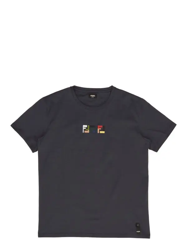 Fendi Logo Embroidered Crewneck T-shirt - Grey