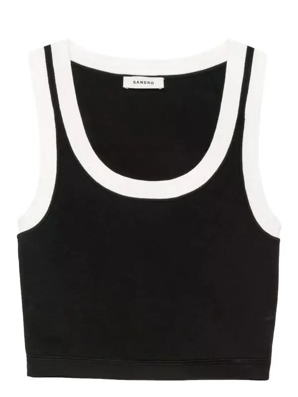 Sandro Contrast Trim Cropped Knit Top - Black
