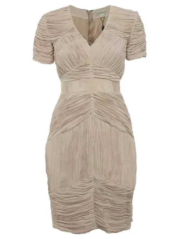 Burberry Plissé Pleated Mini Dress - Neutrals