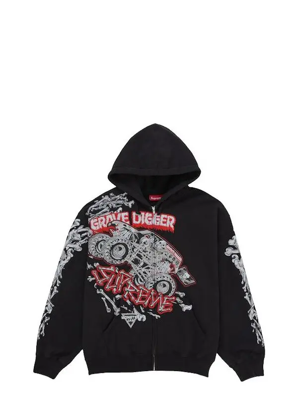 Supreme Grave Digger Zip Up Hooded Sweatshirt - Black