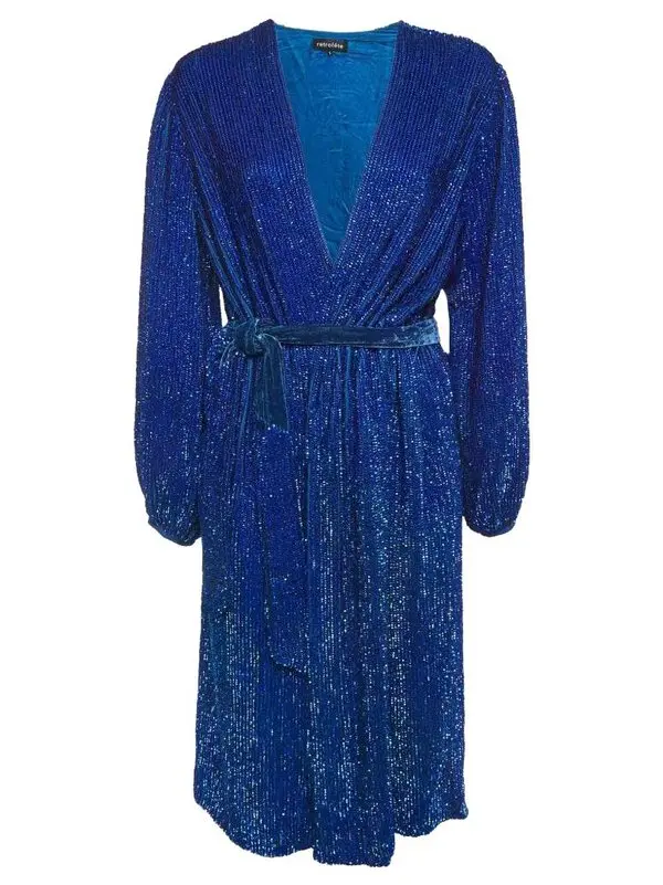 Retrofete Gabrielle Sequin Wrap Midi Dress - Blue