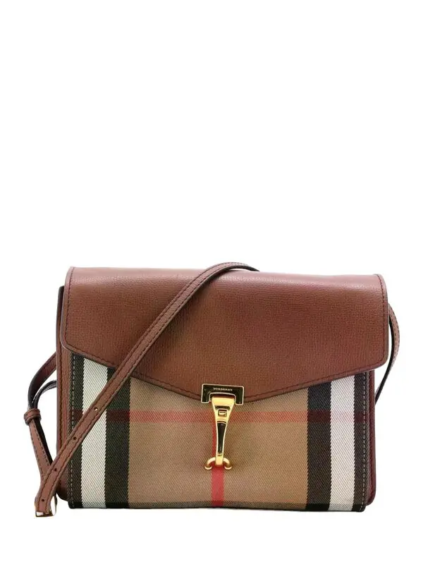 Burberry Macken Small Crossbody Bag In Leather And House Check Canvas - Brown