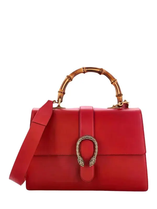 Gucci Dionysus Bamboo Top Handle Bag Leather Large Satchel - Red