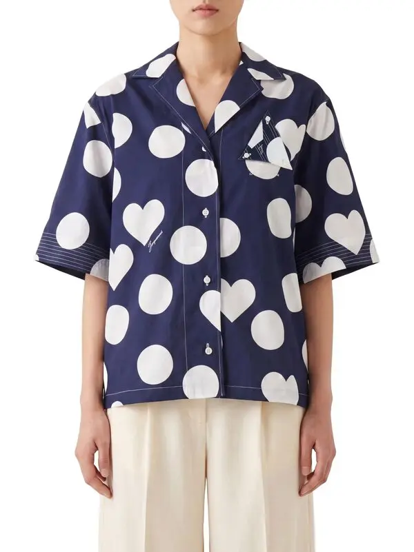 Jacquemus Marin Short-sleeved Shirt With Heart And Polka Dot Print - Navy