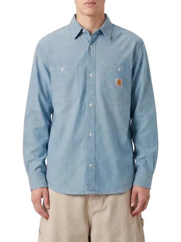 Carhartt Work In Progress Slim Fit Cotton Casual Shirt With French Collar And Patch Pocket - Blue