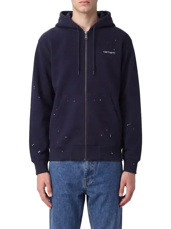 Carhartt Work In Progress Distressed Zip Up Hoodie - Navy
