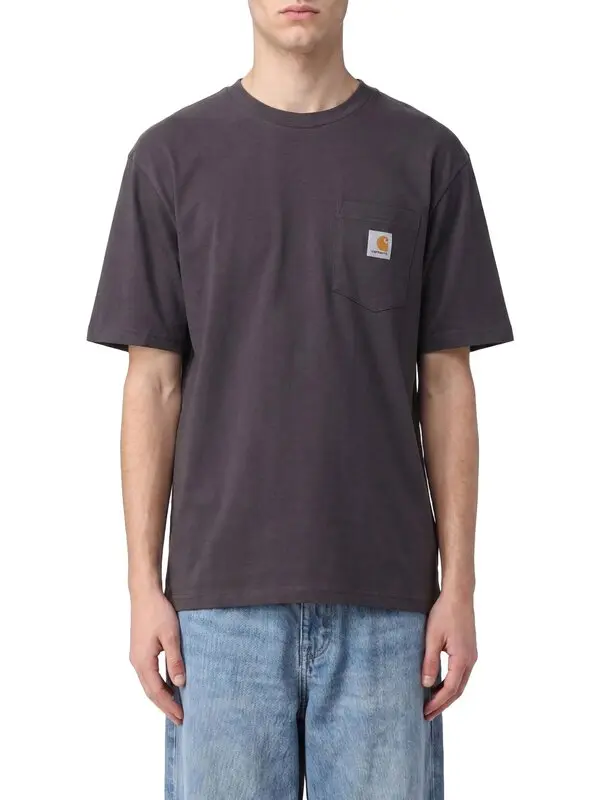 Carhartt Work In Progress Cotton Pocket T-shirt With Contrasting Logo - Grey