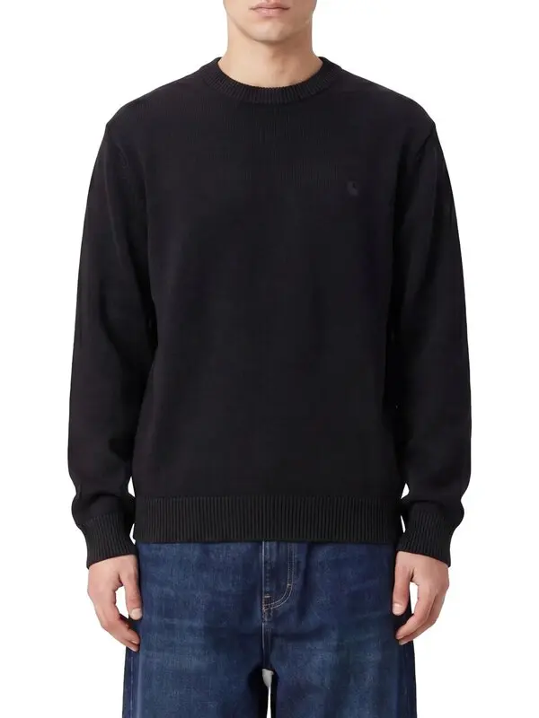 Carhartt Work In Progress Crewneck Cotton Jumper With Embroidered Logo - Black