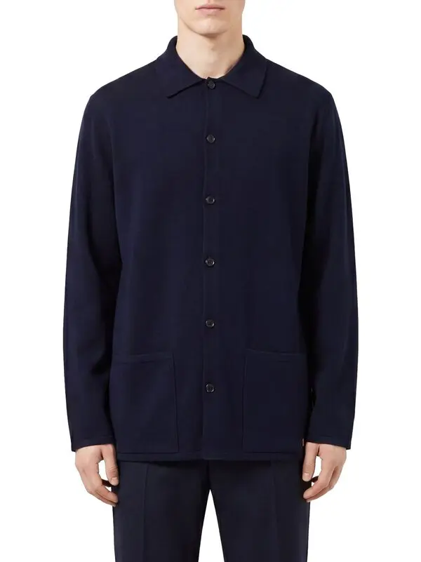 Valentino Garavani Merino Wool Cardigan With Patch Pocket - Navy