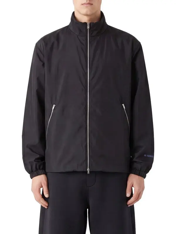 JIL SANDER Technical Fabric Bomber Jacket With High Neck And Logo - Black