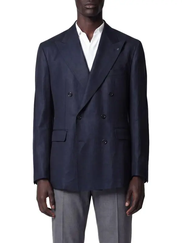 Tagliatore Double-breasted Linen Blazer With Notch Lapel - Blue