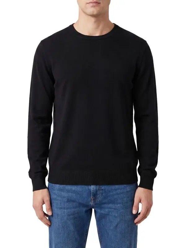 KANGRA Long-sleeved Pure Cotton Crewneck Jumper - Black