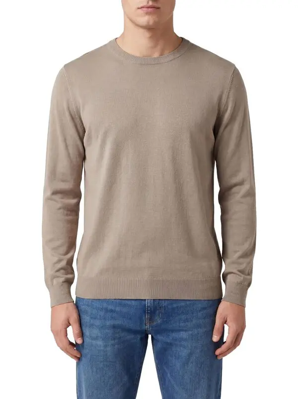 KANGRA Long-sleeved Pure Cotton Crewneck Jumper - Brown