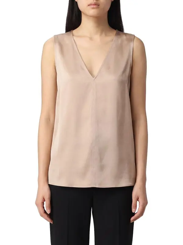 Loulou De Saison Sleeveless V-neck Blouse In Linen And Silk Blend - Beige