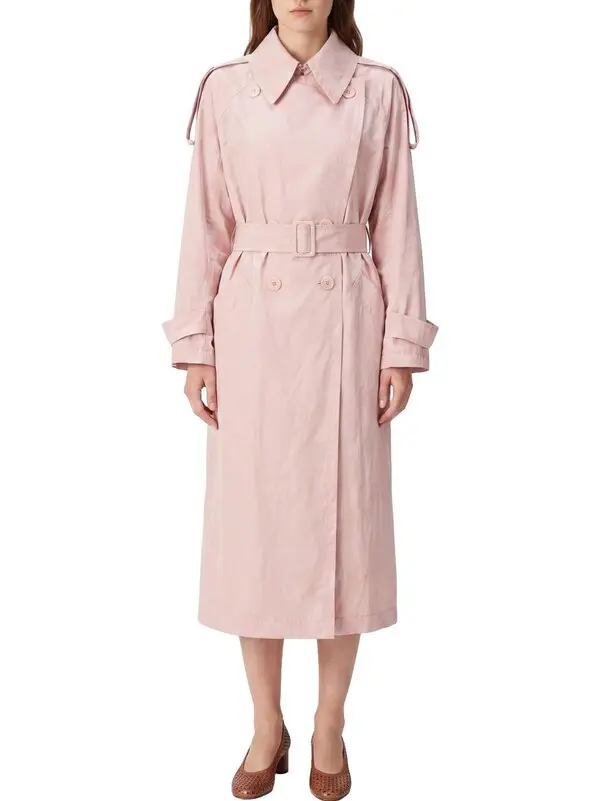 Erika Cavallini Double-breasted Long Trench Coat With Belt - Pink