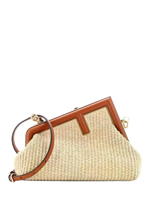 Fendi Small Raffia Shoulder Bag - Neutrals
