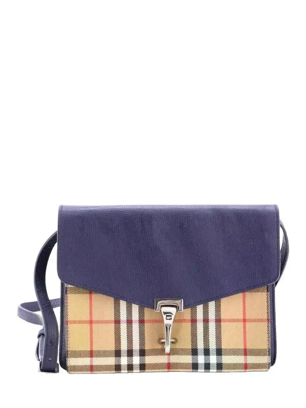 Burberry Macken Small Crossbody Bag In Leather And Vintage Check Canvas - Blue