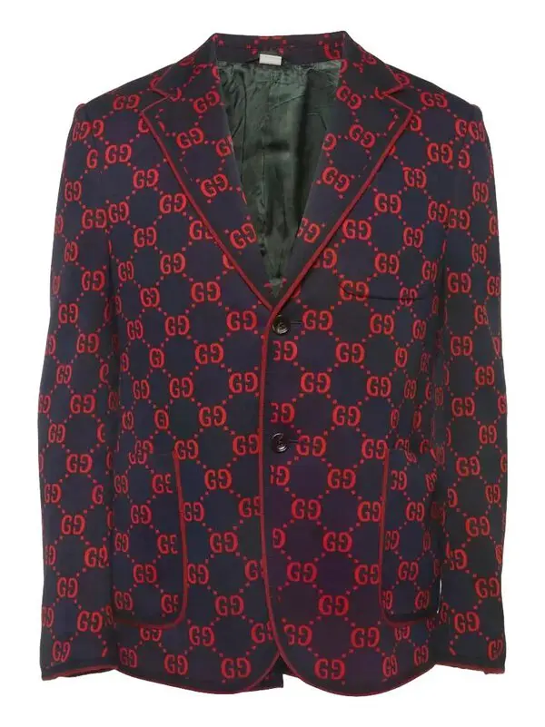 Gucci Gg Jacquard Knit Blazer - Blue