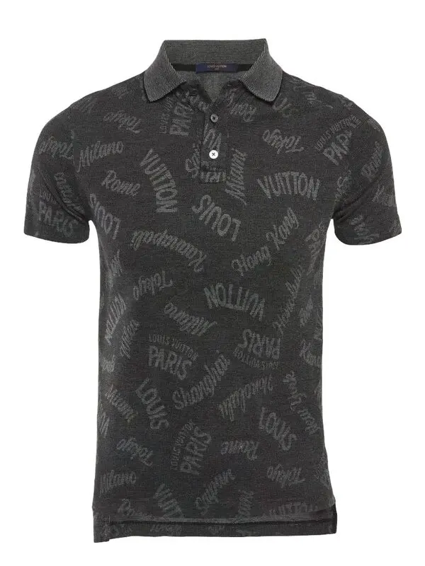 LOUIS VUITTON Pique Cities-print Polo Shirt - Grey