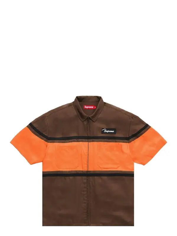 Supreme Silk Zip Up Short-sleeve Shirt - Brown