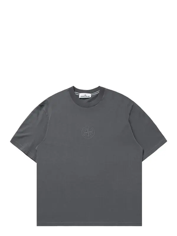 Stone Island Crewneck T-shirt With Embossed Logo - Blue