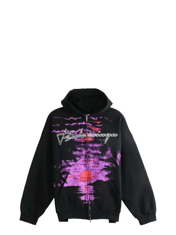Balenciaga Zip-up Hoodie With Graphic Print - Black