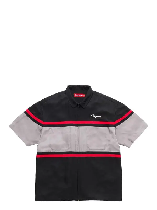 Supreme Silk Zip Up Short-sleeve Shirt - Black